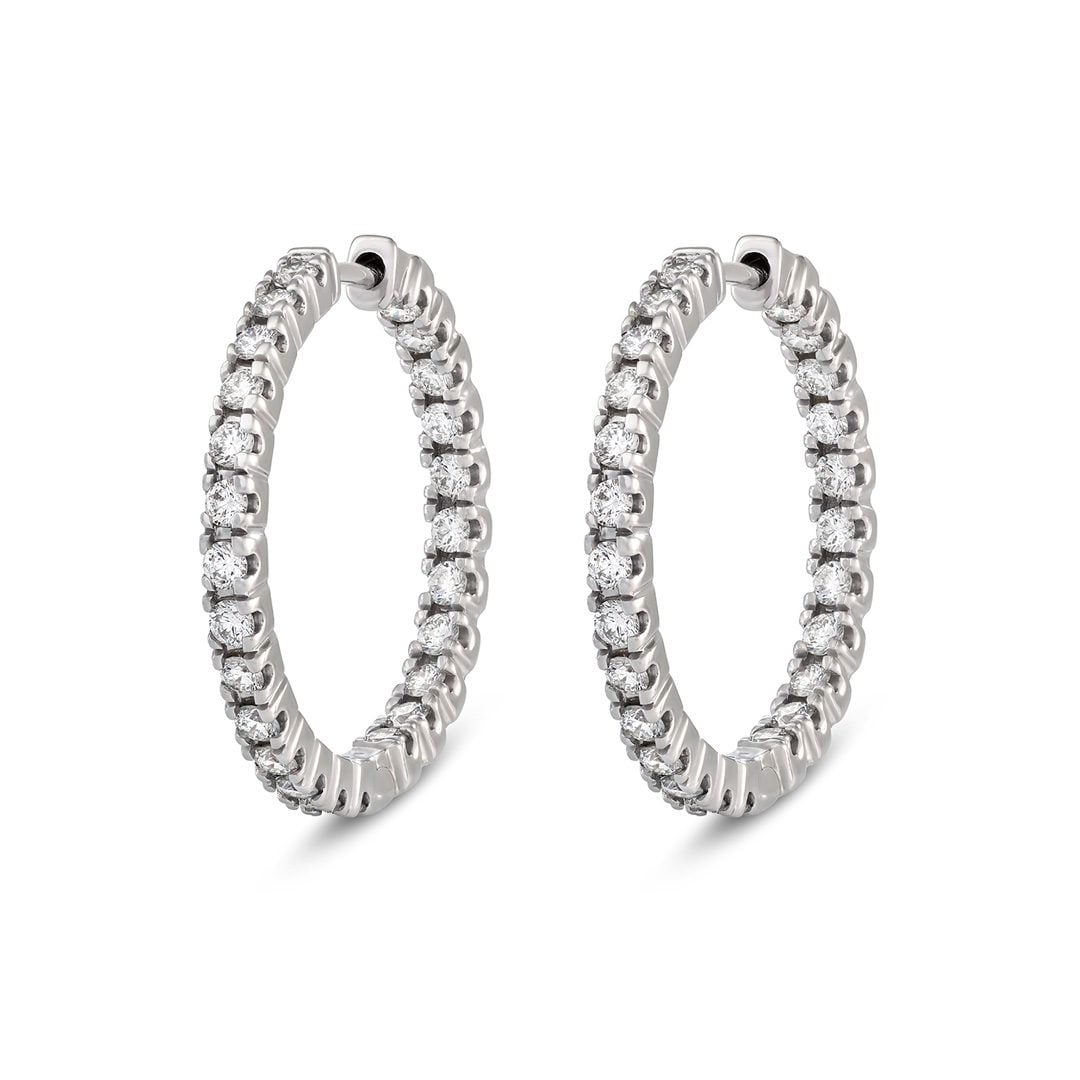 Platinum Round Cut Diamond Hoop Earrings | David M Robinson – DMR